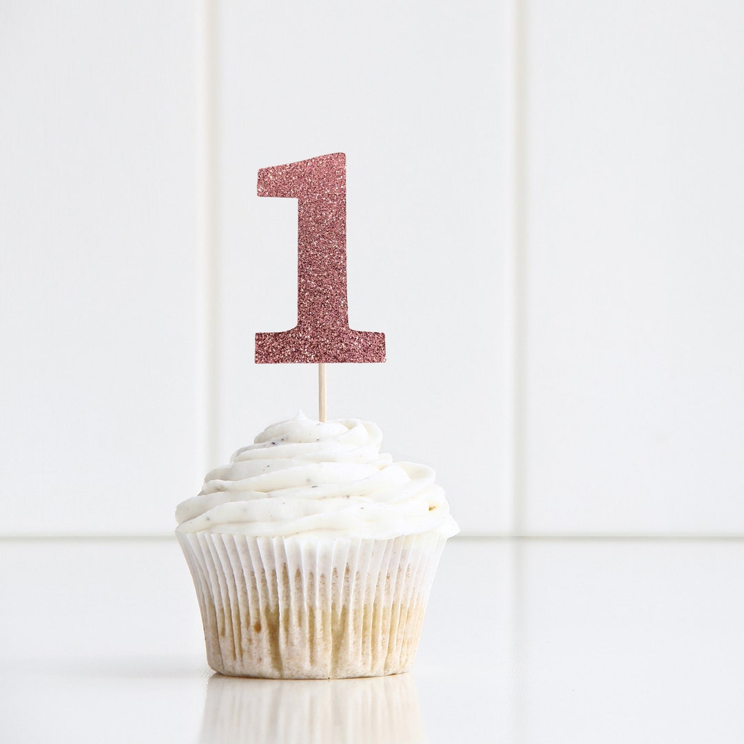 1 Cupcake Toppers Baby Pink Glitter One Cupcake Toppers First Birthday ...