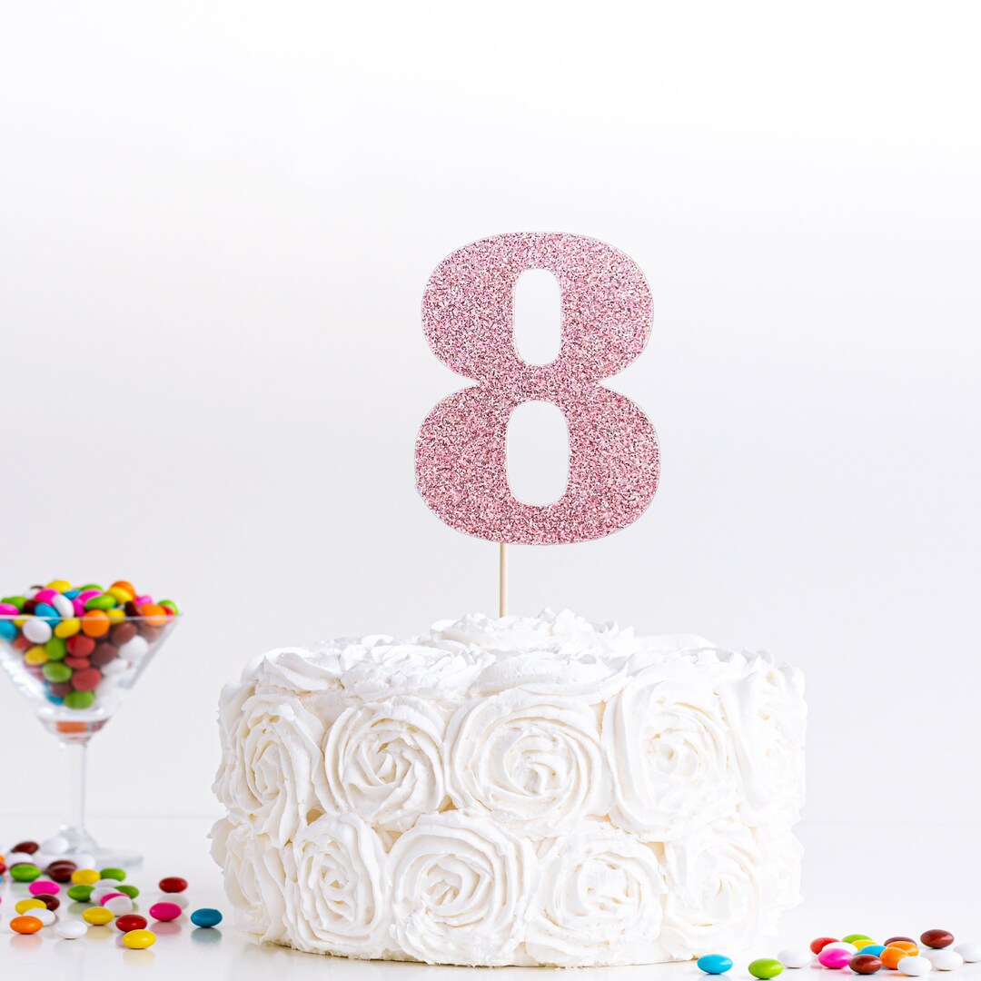 8 Cake Topper Baby Pink Glitter Cake Topper Smash Cake Topper 8th ...
