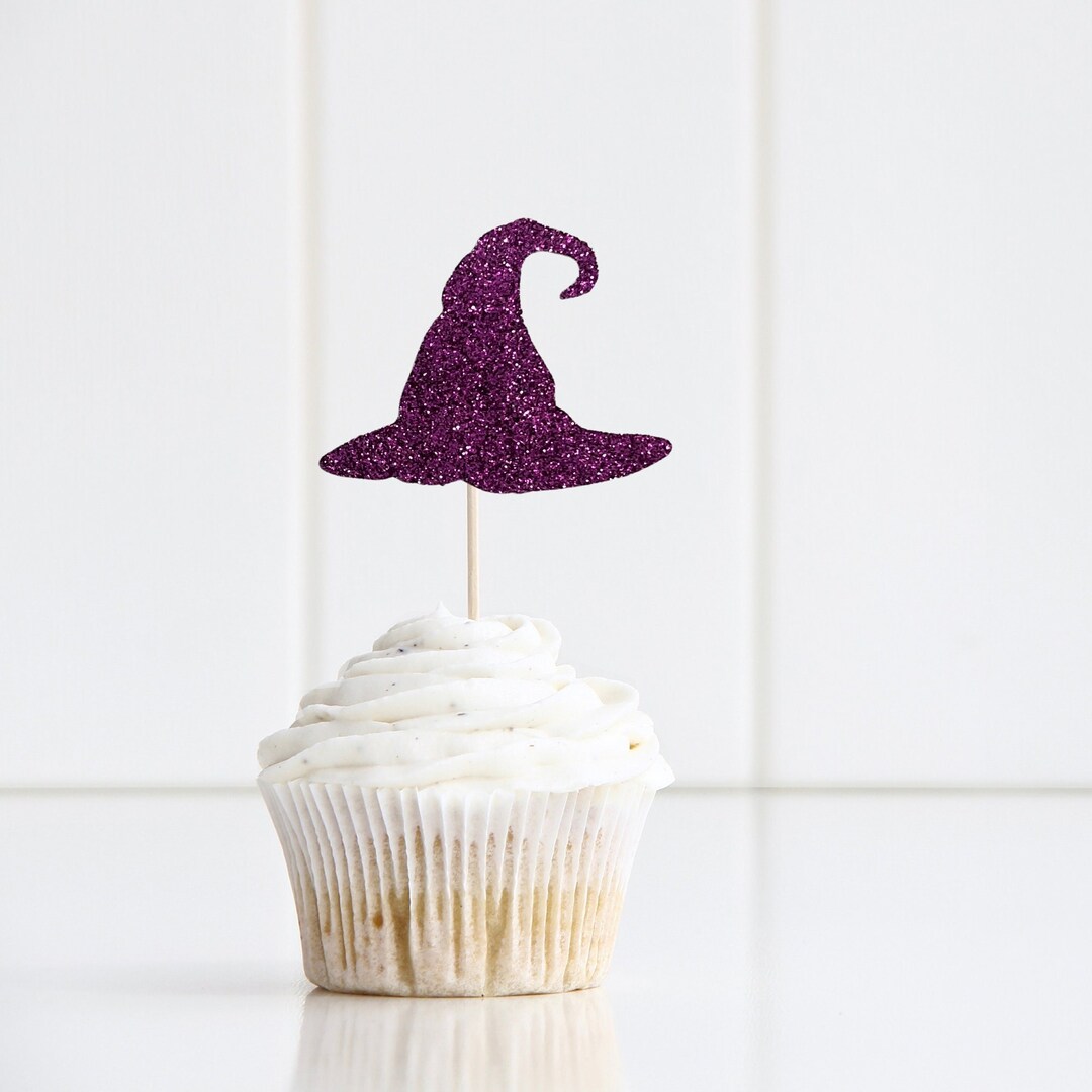 Witch Hat Cupcake Toppers Purple Glitter Witch Hat Cupcake - Etsy
