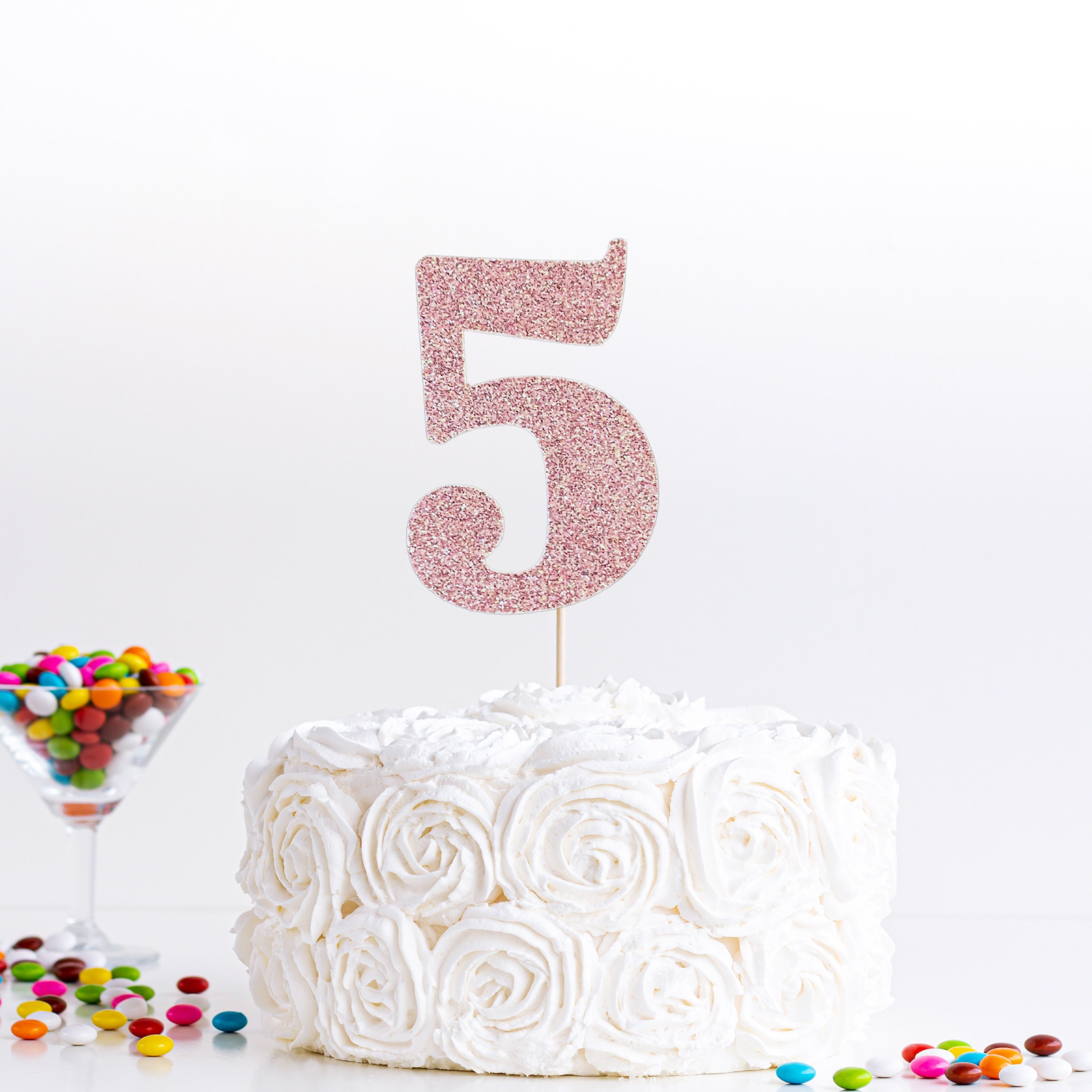 5 Cake Topper Baby Pink Glitter Cake Topper Smash Cake Topper 5th ...