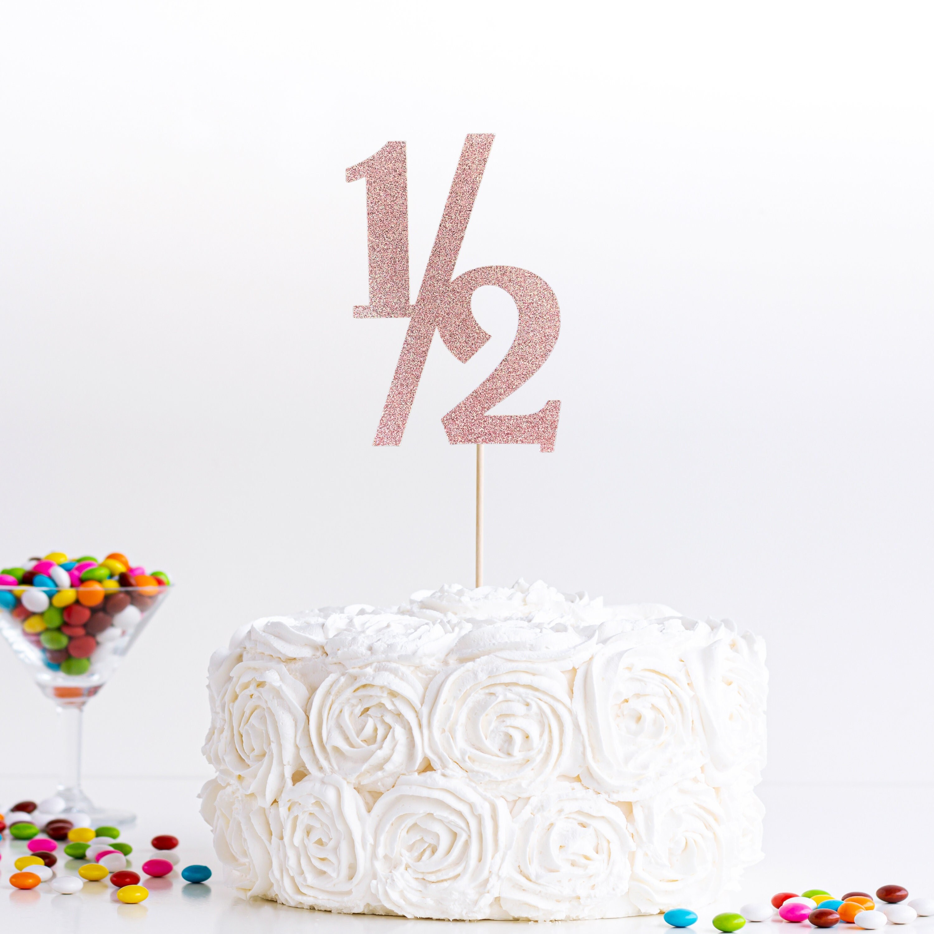 Half Cake Topper Baby Pink Glitter Cake Topper Cake Topper 6 Month ...