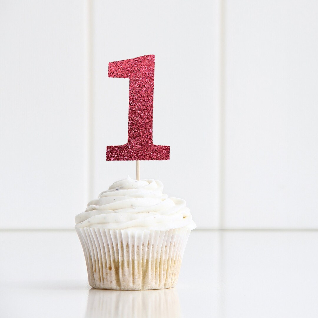 1 Cupcake Toppers Pink Glitter One Cupcake Toppers First Birthday Party ...