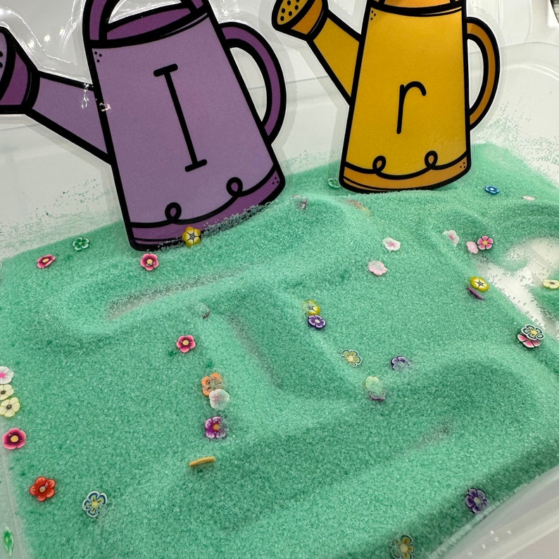 Spring Watering Can Sensory Salt Writing flower Sensory Preschool ...