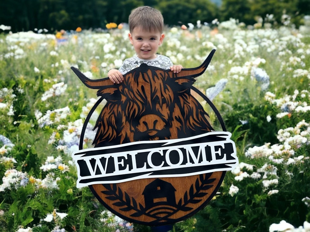 Welcome Highland Cow Front Door Sign | Highland Cow Door Hanger| Cow ...