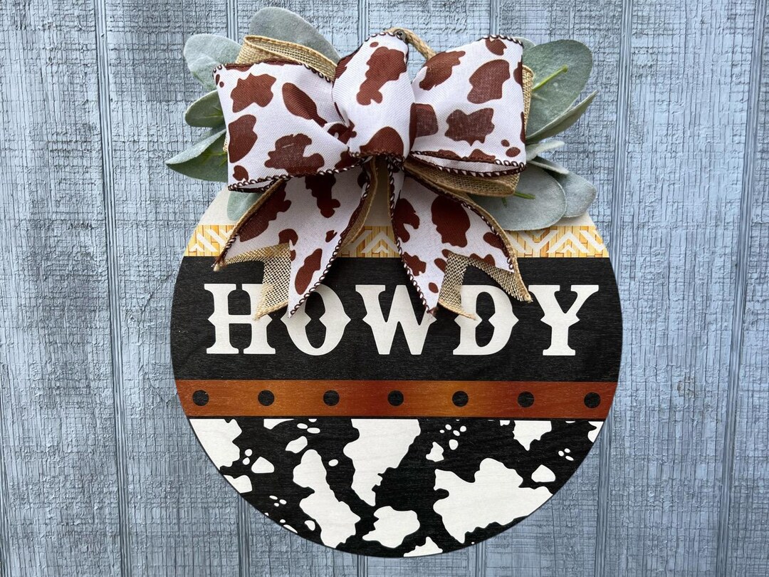 Cow Door Hanger|cow Door Sign|howdy Front Door Sign|cow Print Welcome ...