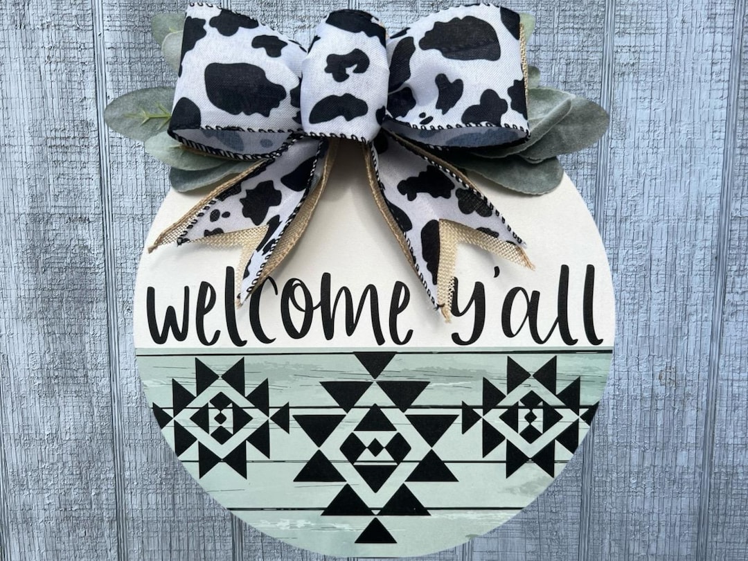 Welcome Y'all Door Hanger|cow Door Sign|western Front Door Sign|cow ...