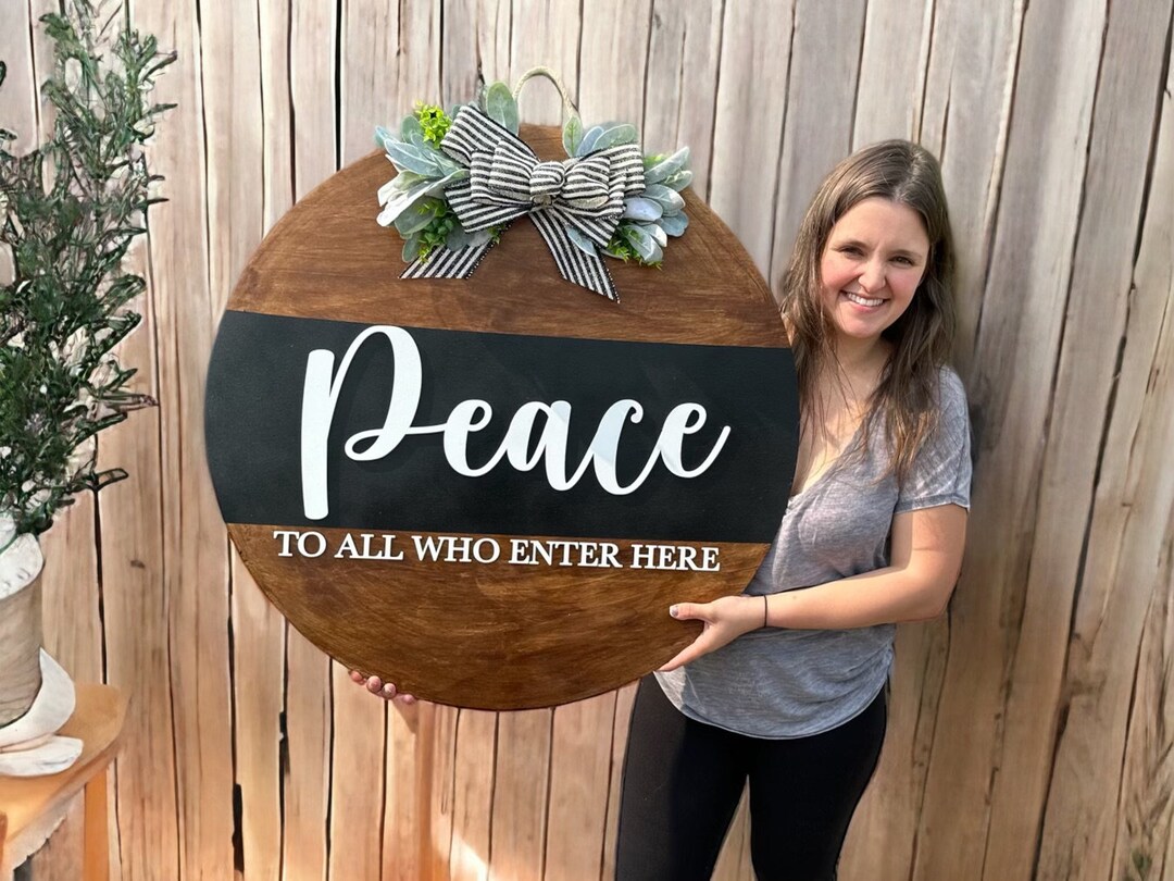 Peace to All Who Enter Here Front Door Sign| Peace Door Hanger| Wooden ...
