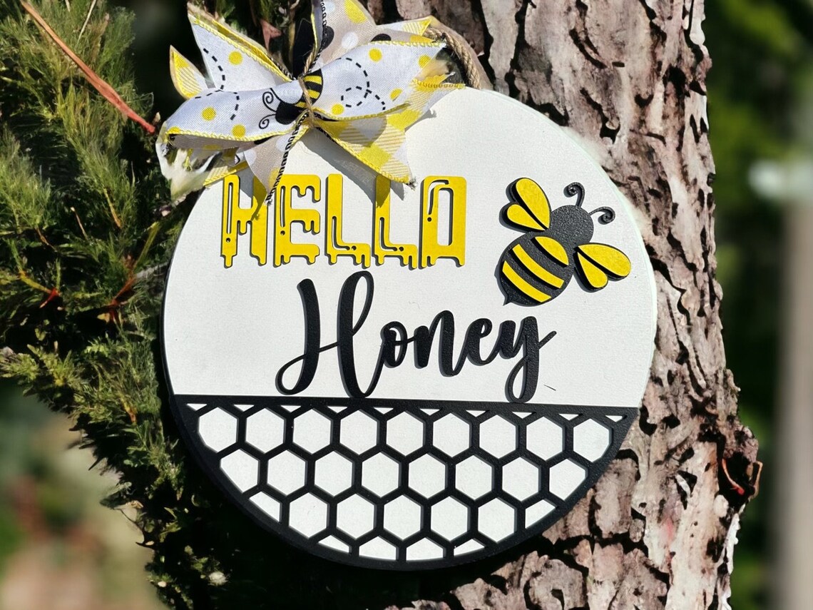 Hello Honey Front Door Sign| Honey Front Door Hanger| Honey Bee Sign ...