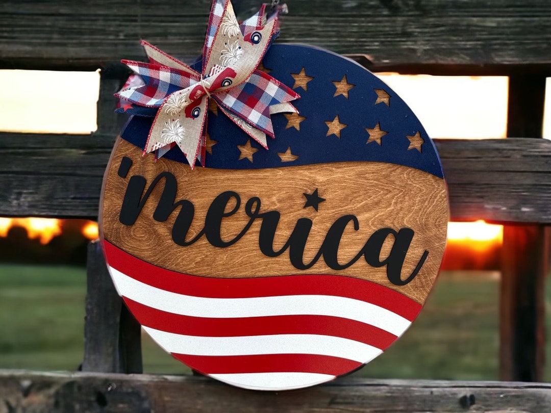 Merica Front Door Sign| Patriotic Front Door Sign | 4th of July Door ...