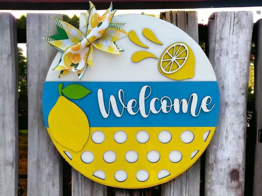 Welcome Lemon Front Door Sign| Lemon Door Hanger| Spring Front Door ...