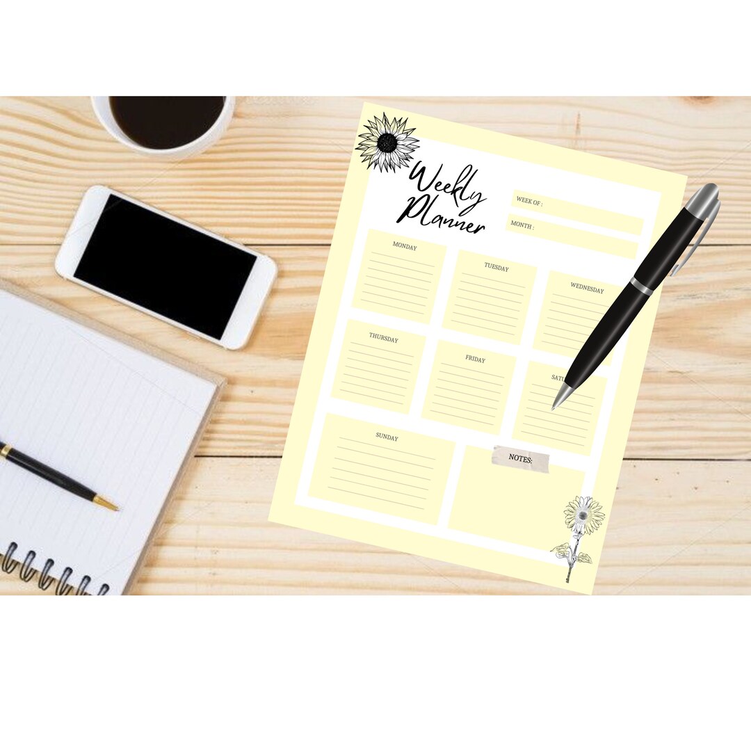 DIGITAL Sunflower Weekly Planner Printable PNG - Etsy