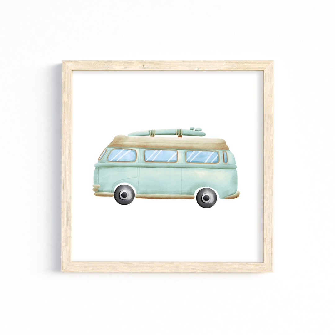 Mint Retro Van Print, Printable Watercolor Wall Art, Digital Download ...