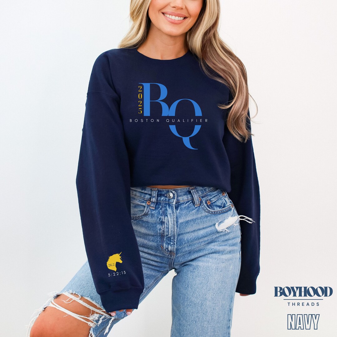 BOSTON QUALIFIER 2025, Race Time on Sleeve, Custom Boston Crewneck ...