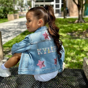 Personalized Girls Denim Jacket, Crystal Jacket, Name Jacket, Custom ...