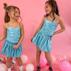 Blue Metallic Skort Set, Girls Summer Clothes, Girls Skirt Set, Girls ...