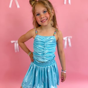 Blue Metallic Skort Set, Girls Summer Clothes, Girls Skirt Set, Girls ...