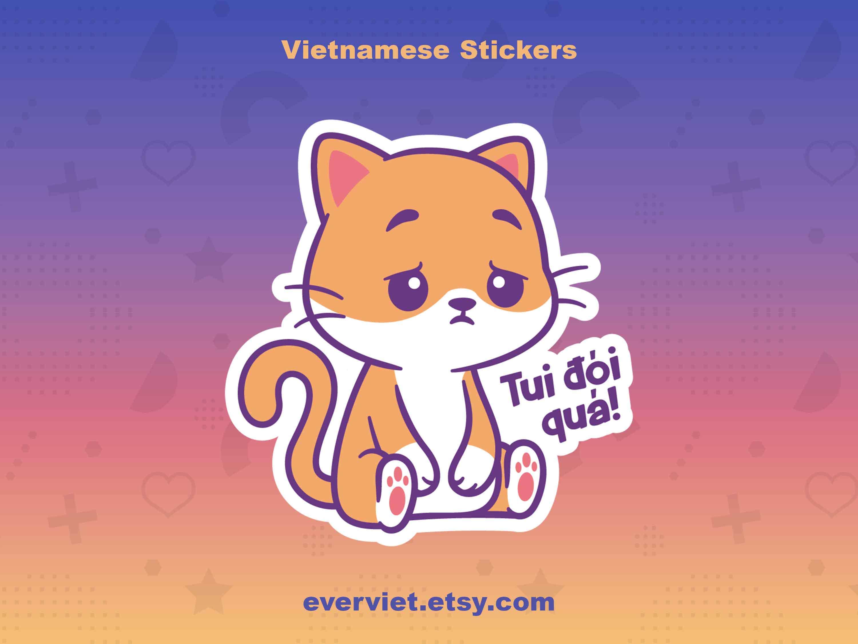 Tui đói Quá Sticker|i’m so Hungry|vietnamese Joke Gift|funny Cat ...