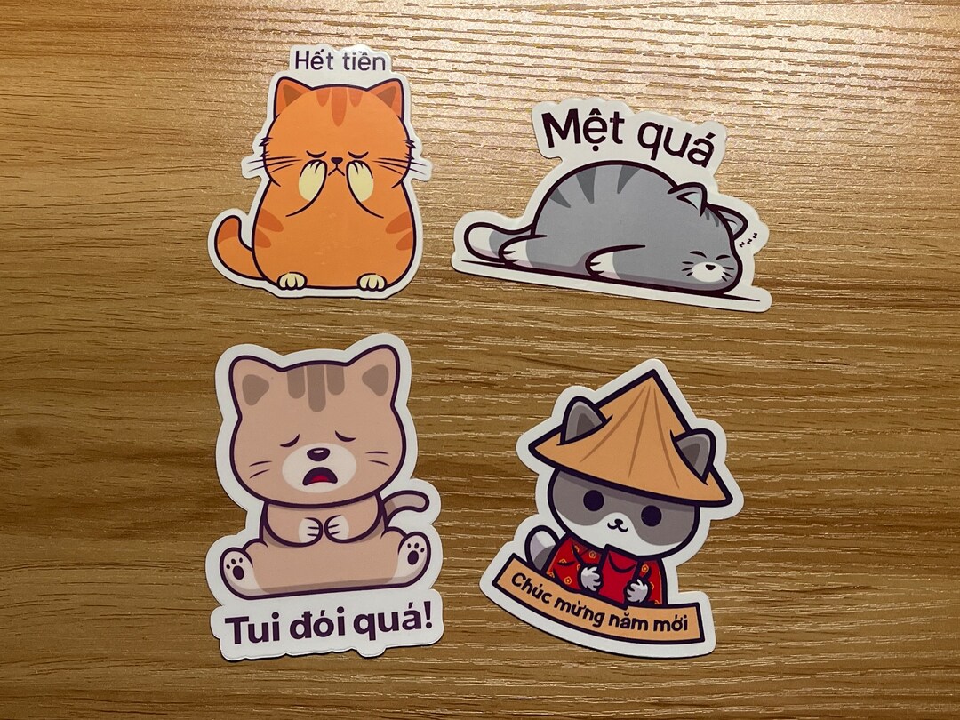 Vietnamese Funny Cat Sticker Packvietnamese Humor Stickerfunny ...