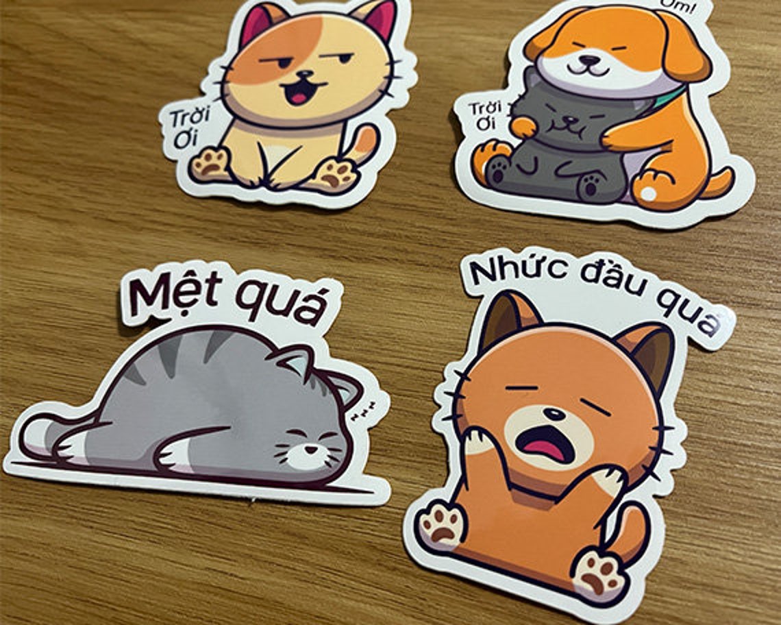 Vietnamese Funny Cat Sticker Packvietnamese Humor Stickerfunny ...