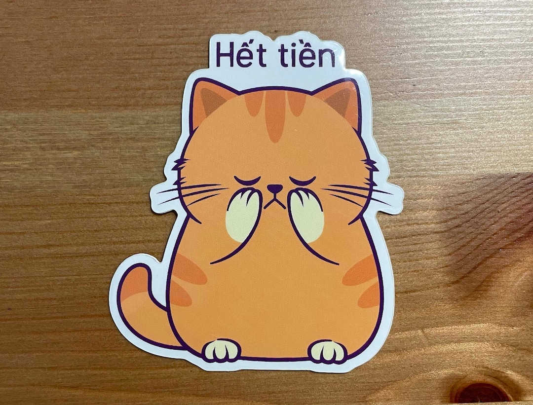 Hết Tiền Sticker|no Money|vietnamese Joke Gift|funny Cat Stickers ...