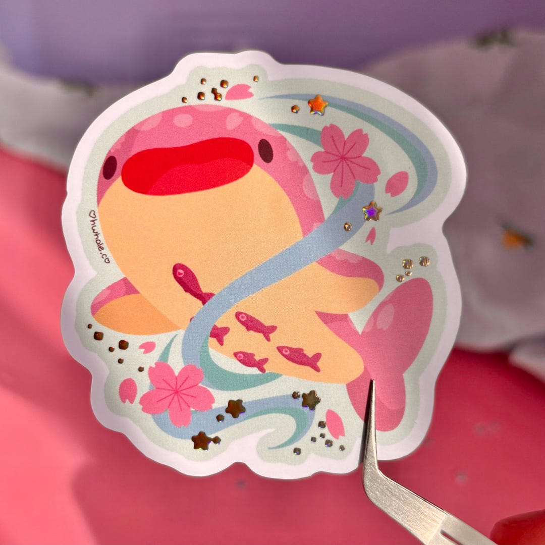 Sakura Whale Shark Gold Foil Sticker - Etsy