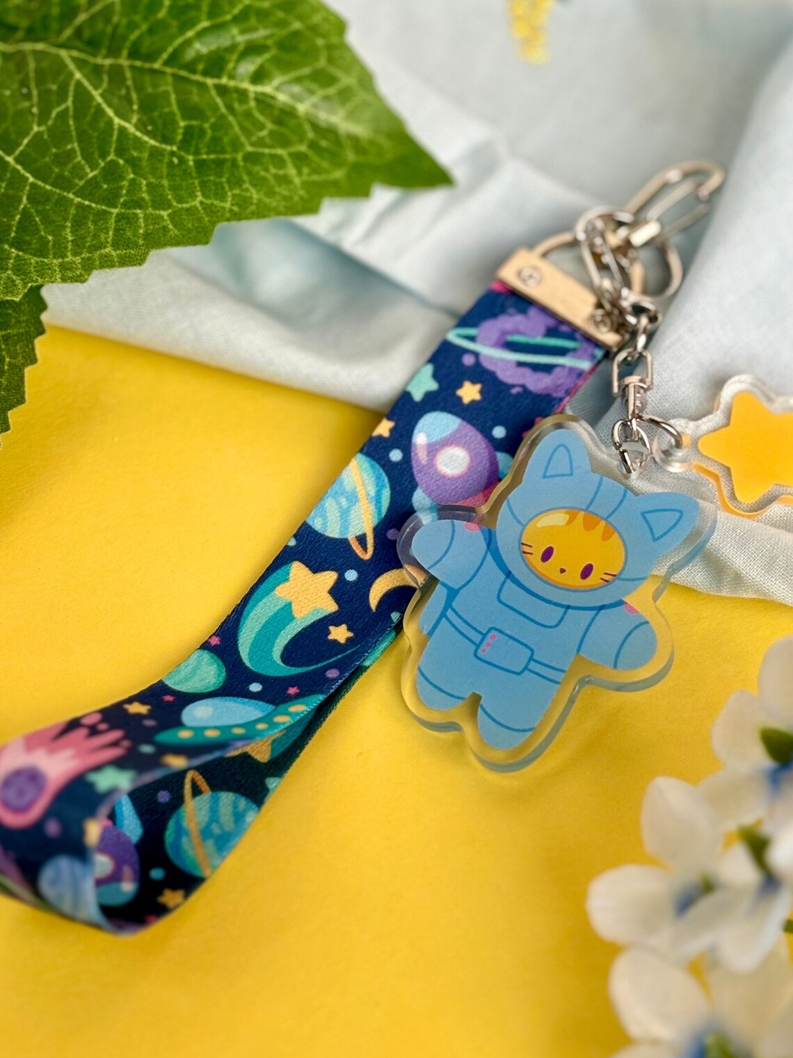Galaxy Cat Keychain Acrylic Lanyard - Etsy