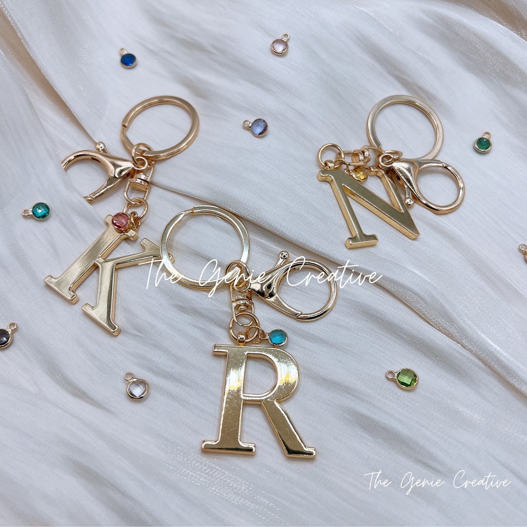 Custom Initial Keychain Gold Letter Keychain With Birthstone Keyring ...