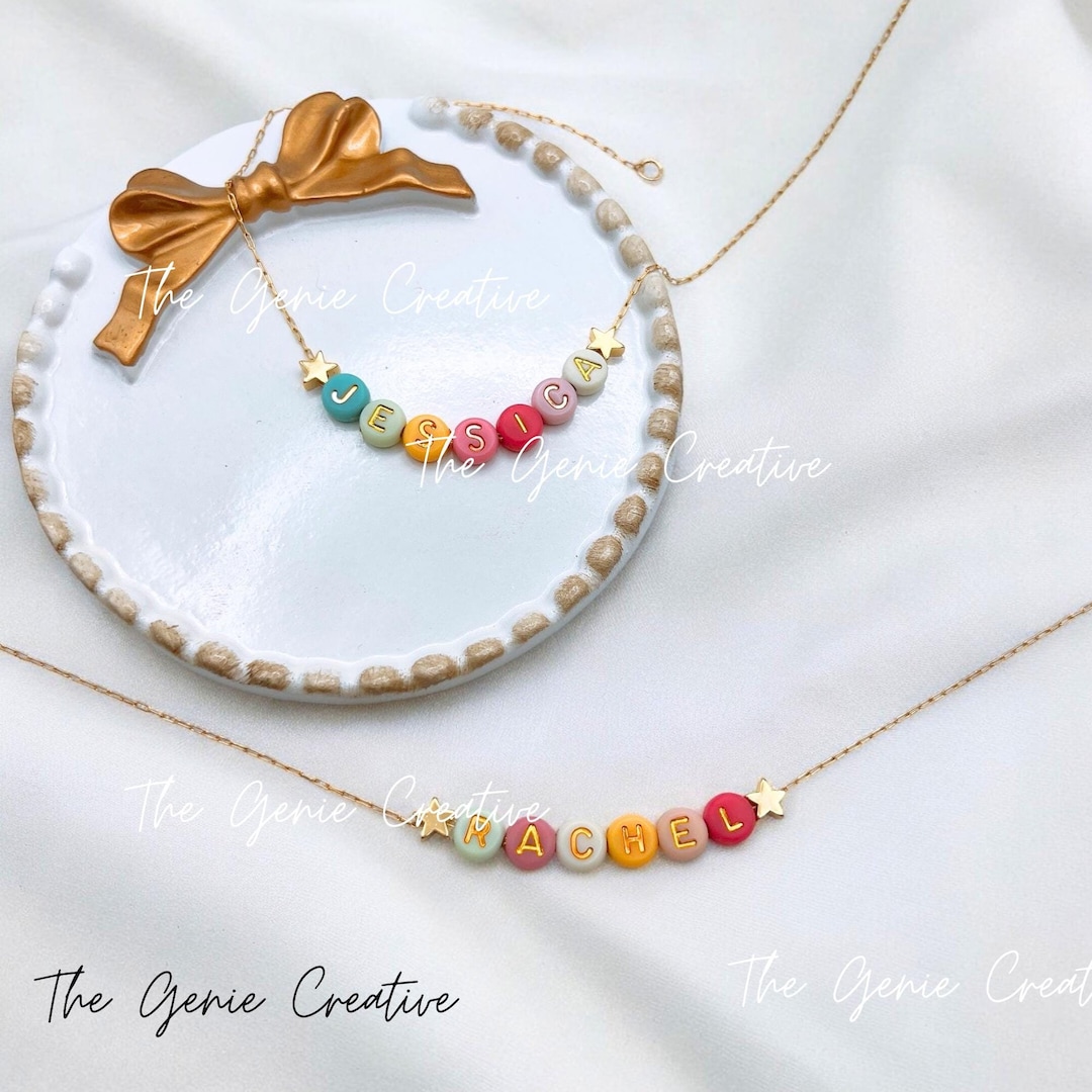Kids Name Necklace Custom Bead Necklace With Name Childrens Necklace ...