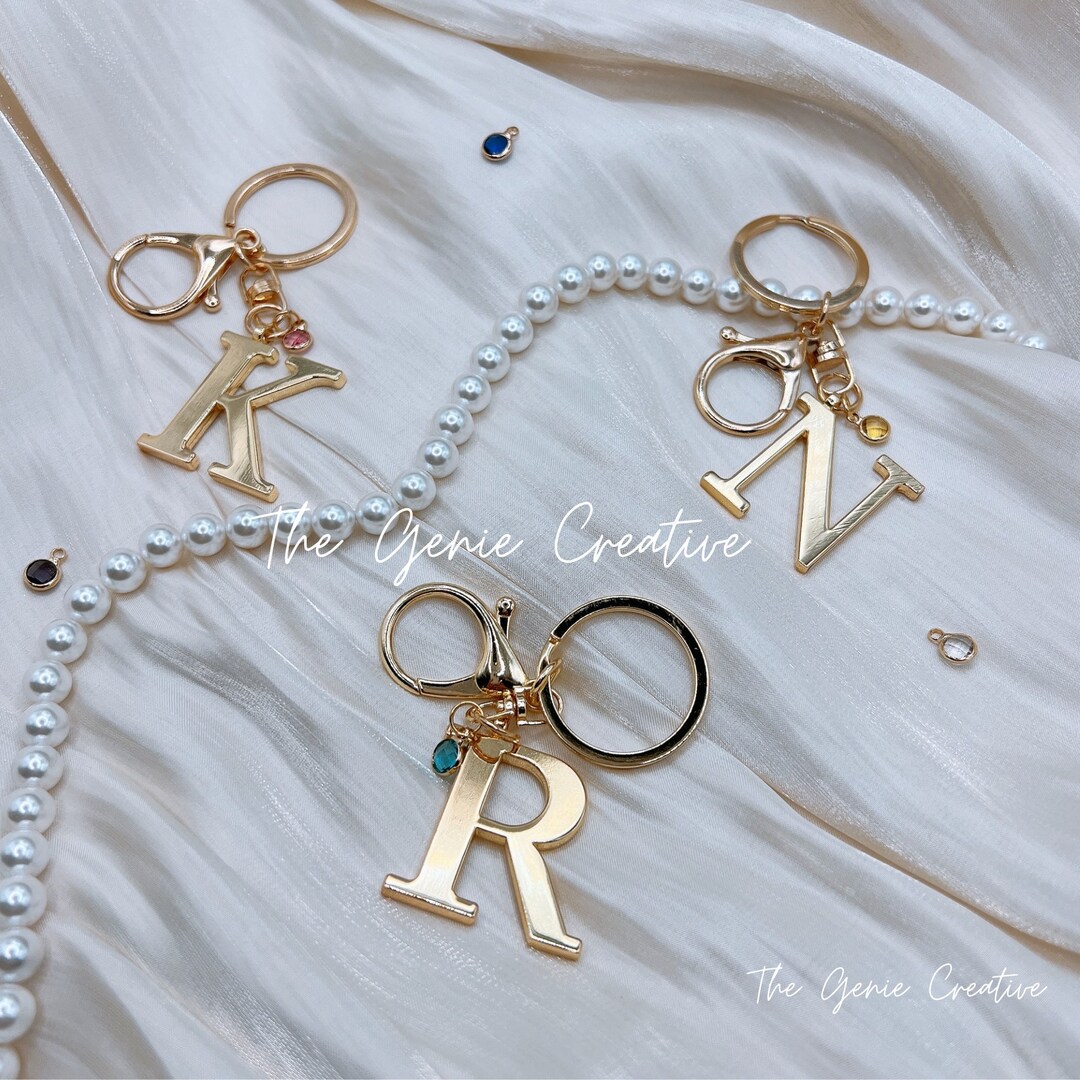 Initial Keychain With Birthstone Keychain Gold Personalised Key Chain ...