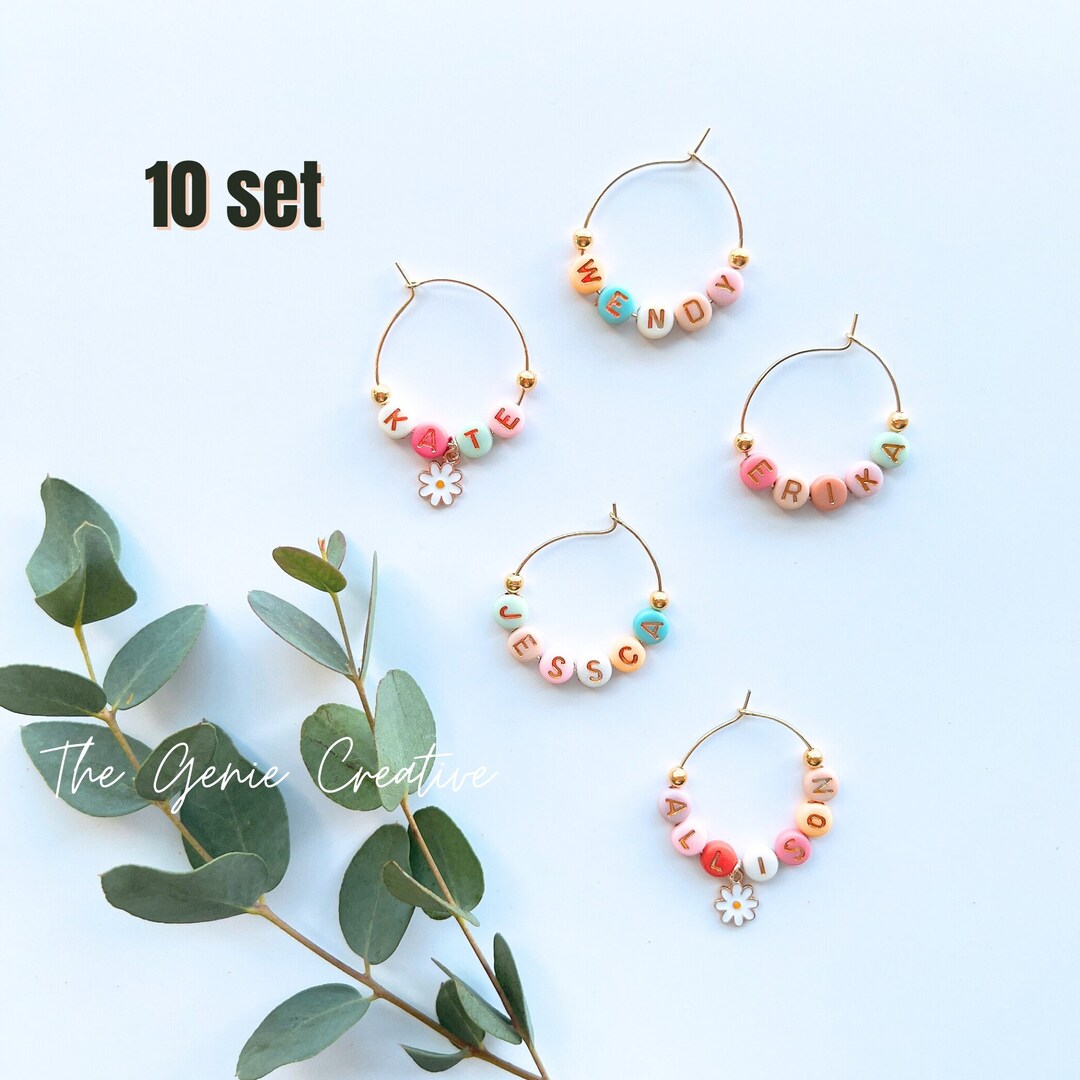 10 Set Personalized Glass Name Tags Wine Glass Charms Wedding Favors ...