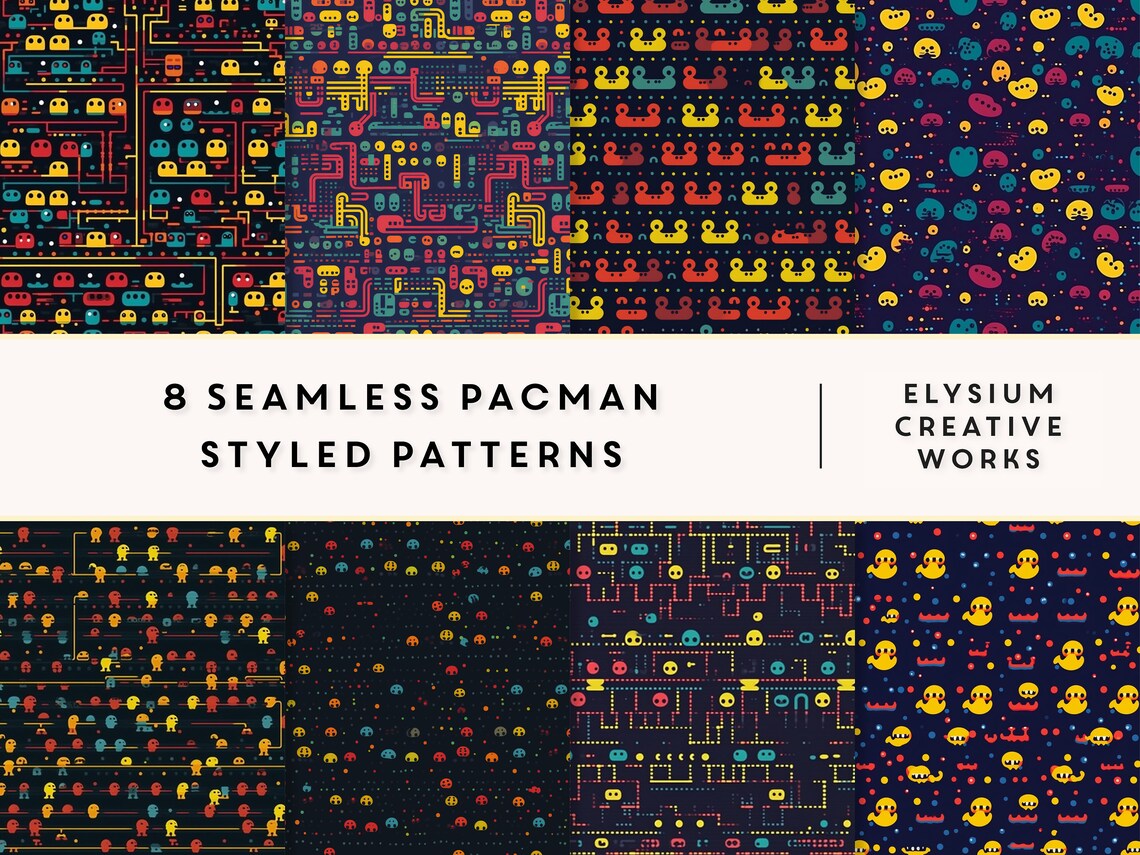 Pacman Digital Paper Seamless Pattern Pack - Digital Paper, Pacman ...