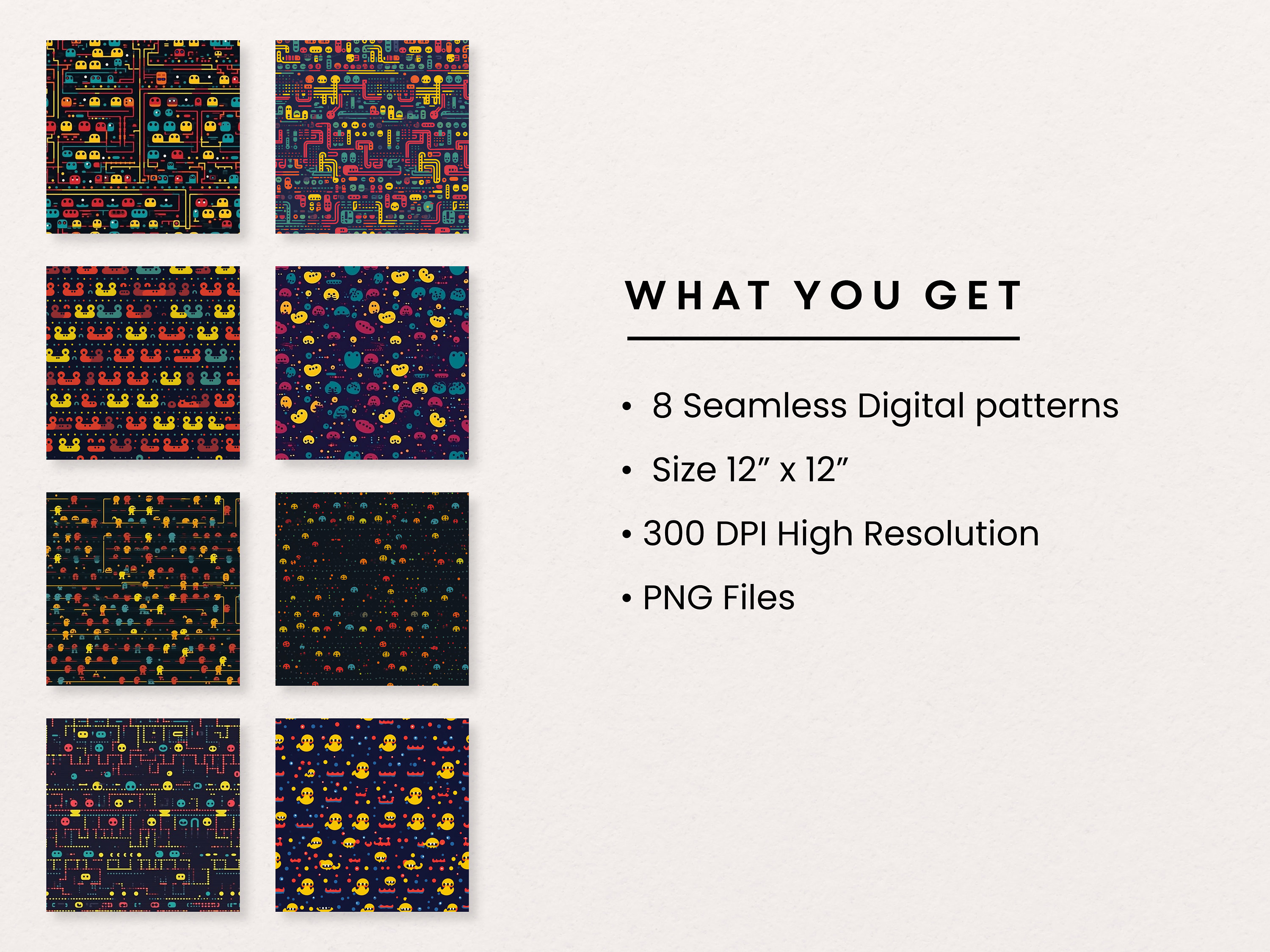 Pacman Digital Paper Seamless Pattern Pack - Digital Paper, Pacman ...