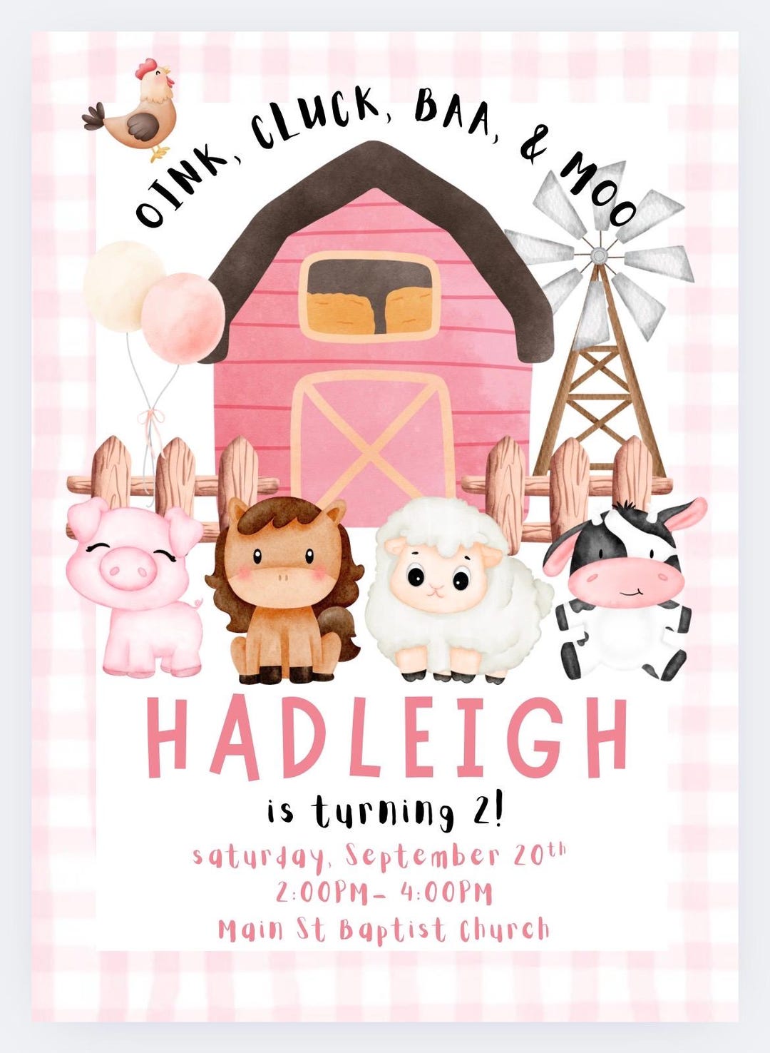 Pink Barnyard Party Invitation - Etsy