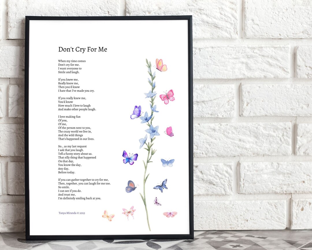 Don't Cry for Me Funeral Poem Memorial Poem Sympathy - Etsy UK