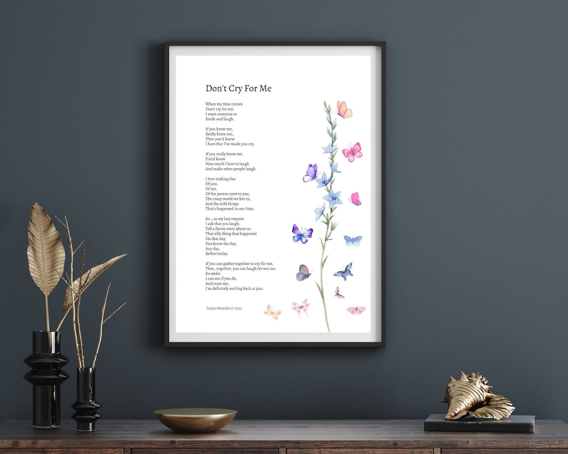 Don't Cry for Me Funeral Poem Memorial Poem Sympathy - Etsy Ireland