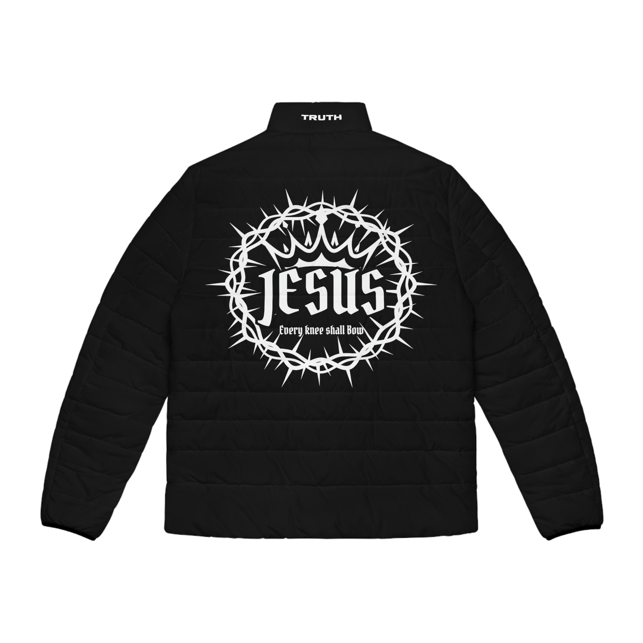 King Jesus Men's Puffer Jacket AOP Black Jesus Puffer Jacket, Christian ...