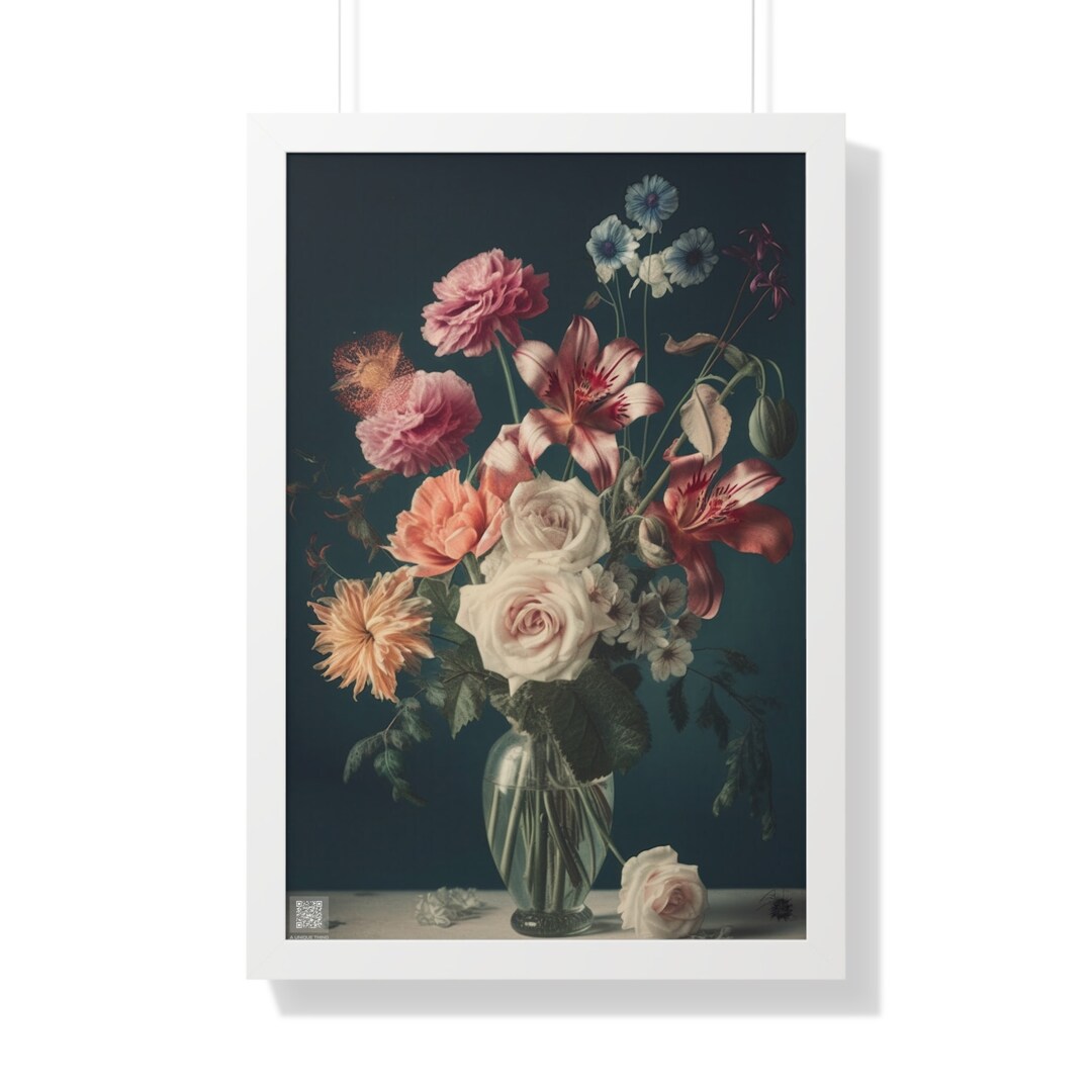 Vintage Flower Vase Poster, Flower Vase Art, Flower Bouquet in Vase Art ...