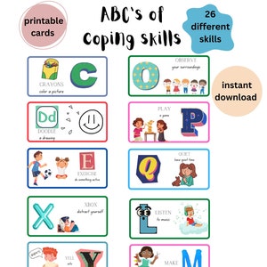 Abc's Coping Skills Card Set for Kids, Kids Activities, Coping Skills ...