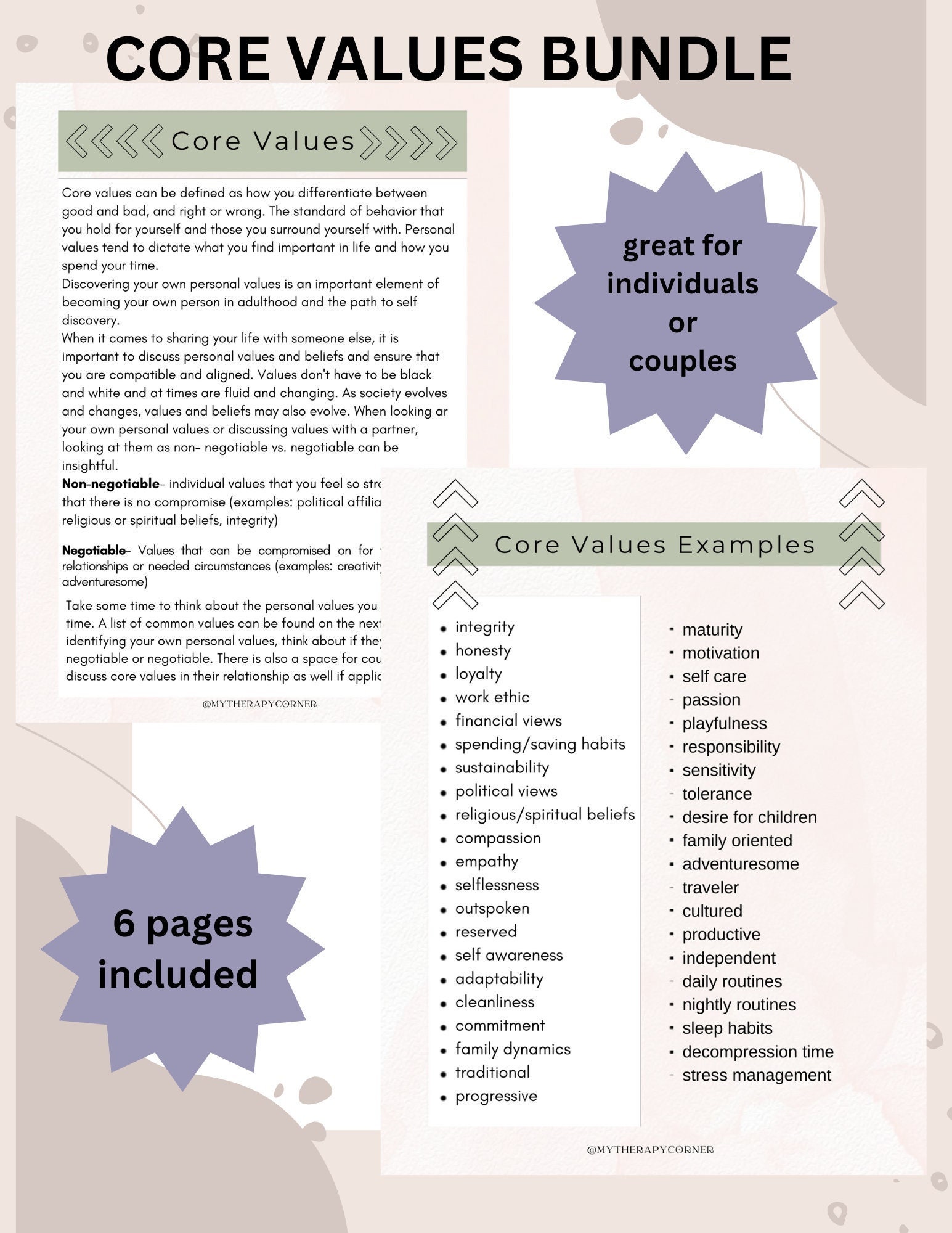 Core Values Bundle, Values, Couples Therapy, Marriage, Compatibility ...