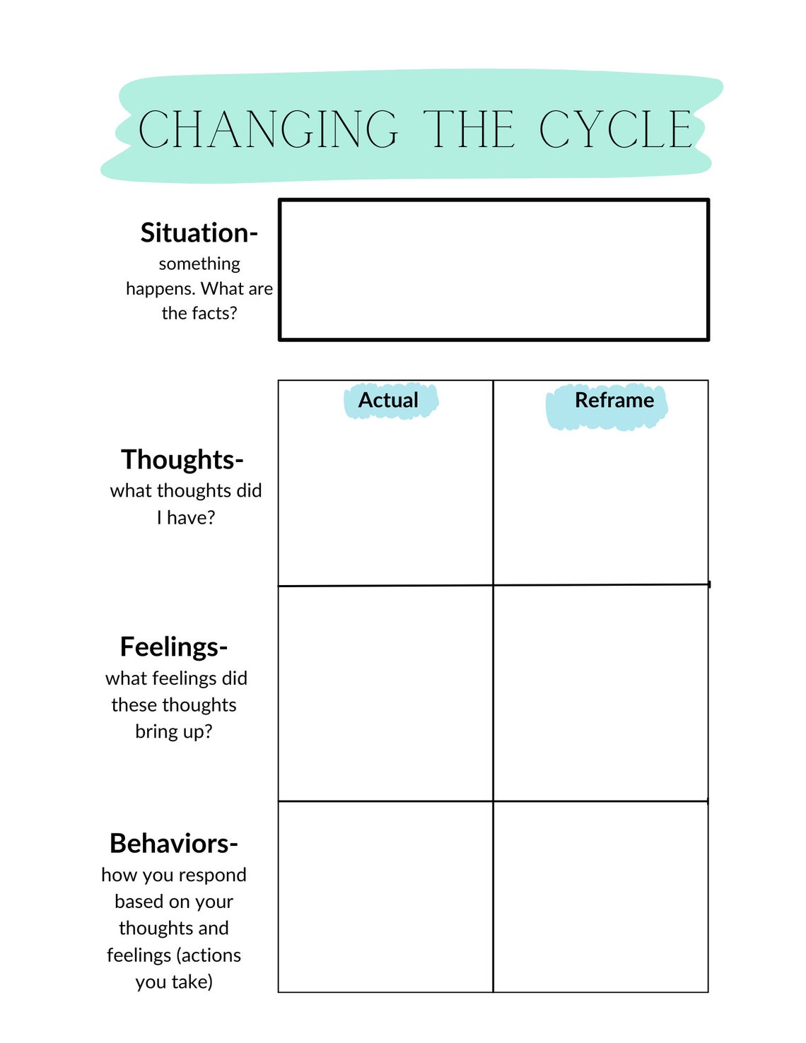 Cycle of Emotions Worksheet, CBT, Overwhelming Emotions, Cycle of ...