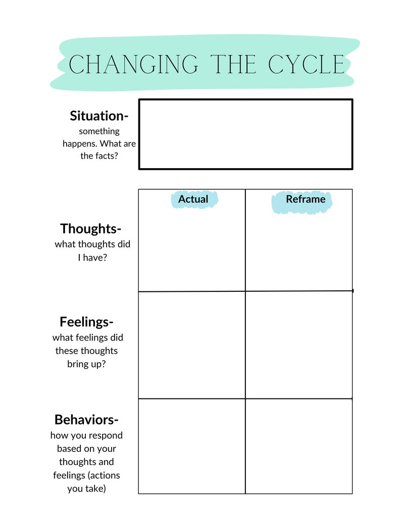 Cycle of Emotions Worksheet, CBT, Overwhelming Emotions, Cycle of ...