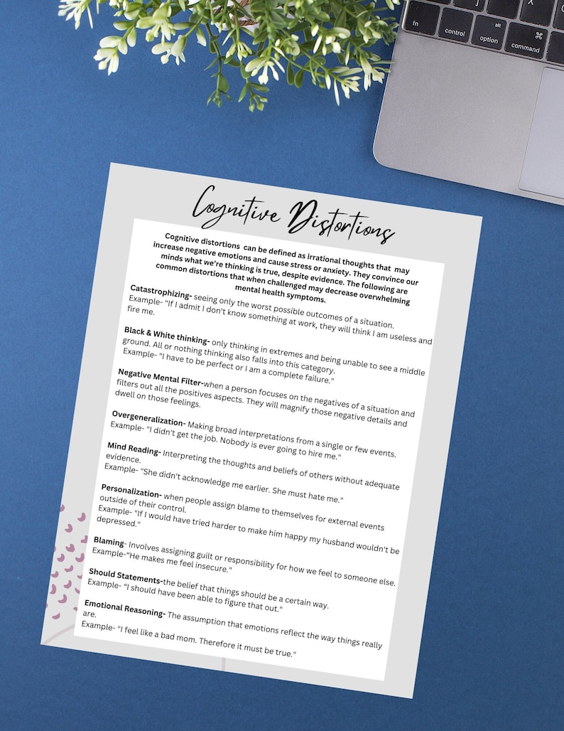 CBT Cognitive Distortions Therapy Worksheet, Thinking Errors, CBT ...