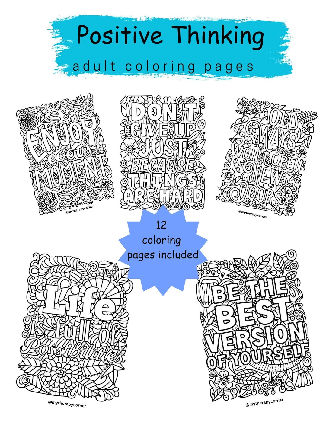 Positive Thinking Adult Coloring Pages - Etsy