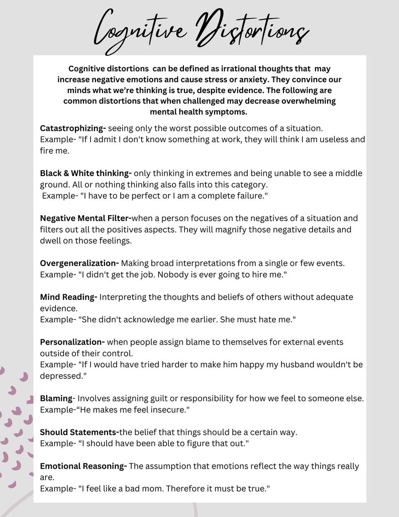 CBT Cognitive Distortions Therapy Worksheet, Thinking Errors, CBT ... CBT Cognitive Distortions Therapy Worksheet, Thinking Errors, CBT ...
