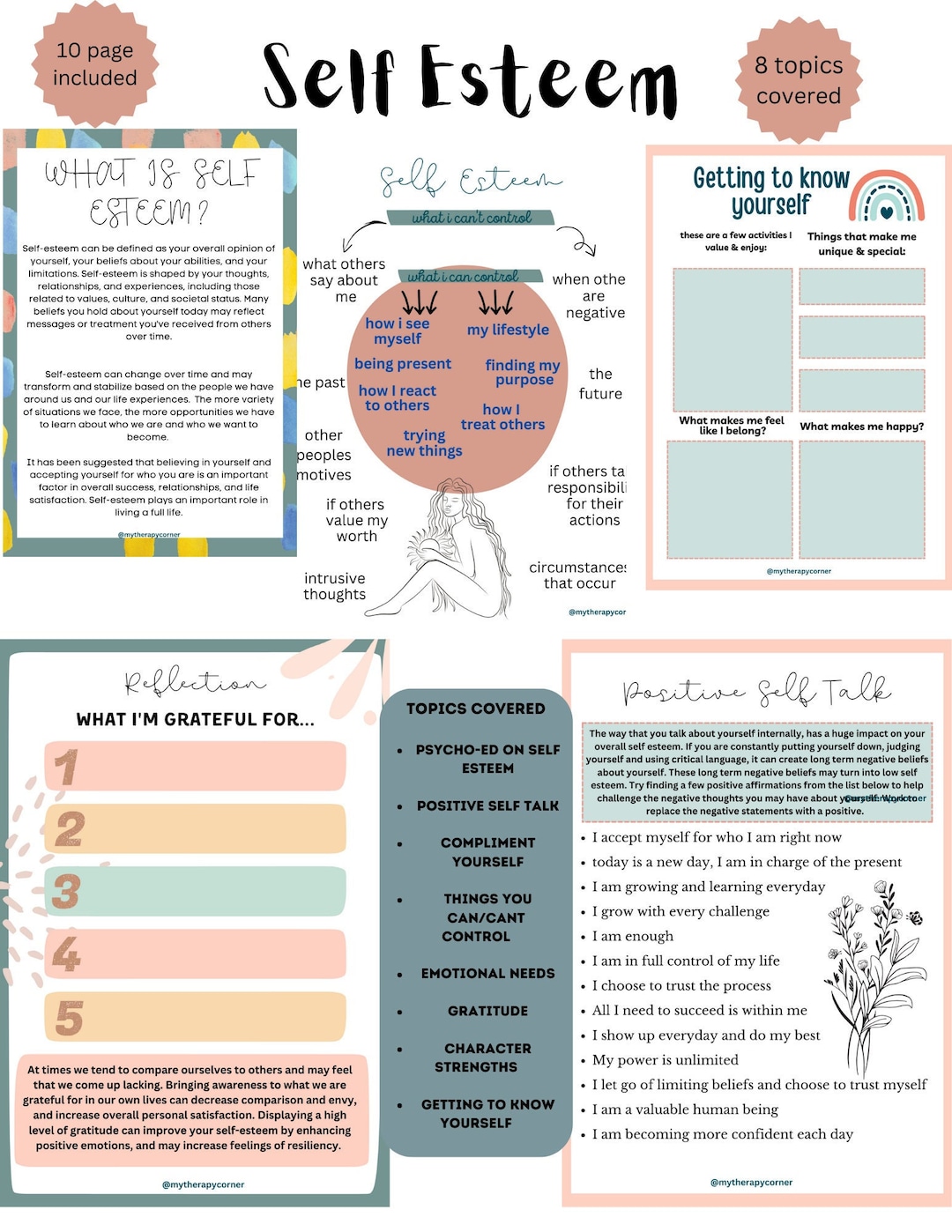 Self Esteem Therapy Resource Bundle, Confidence, Coping Skills, Mental ...