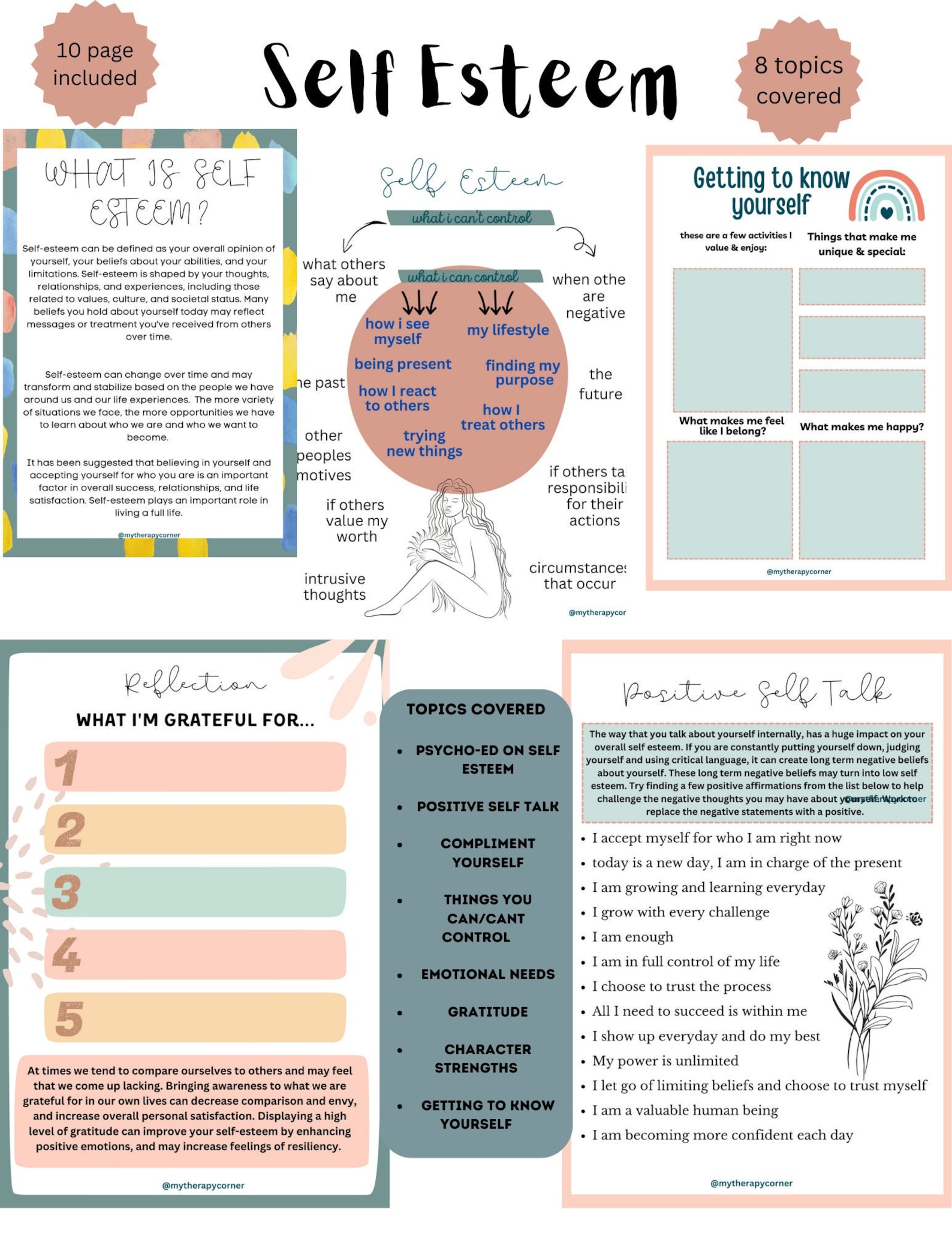Self Esteem Therapy Resource Bundle, Confidence, Coping Skills, Mental ...