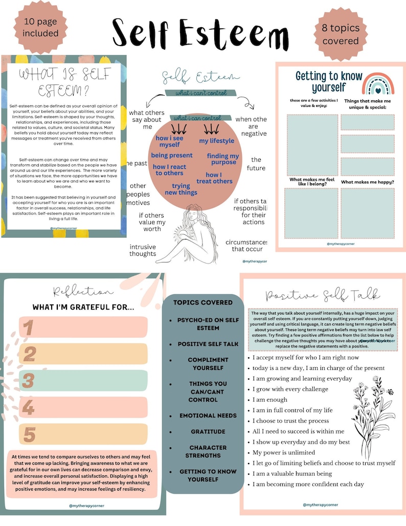 Self Esteem Therapy Resource Bundle, Confidence, Coping Skills, Mental ...