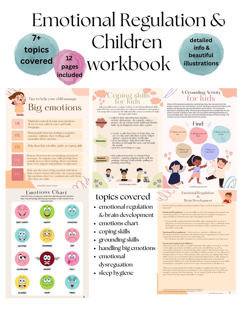 Emotional Regulation & Children Workbook, Therapy Tools, Therapist Aid ...