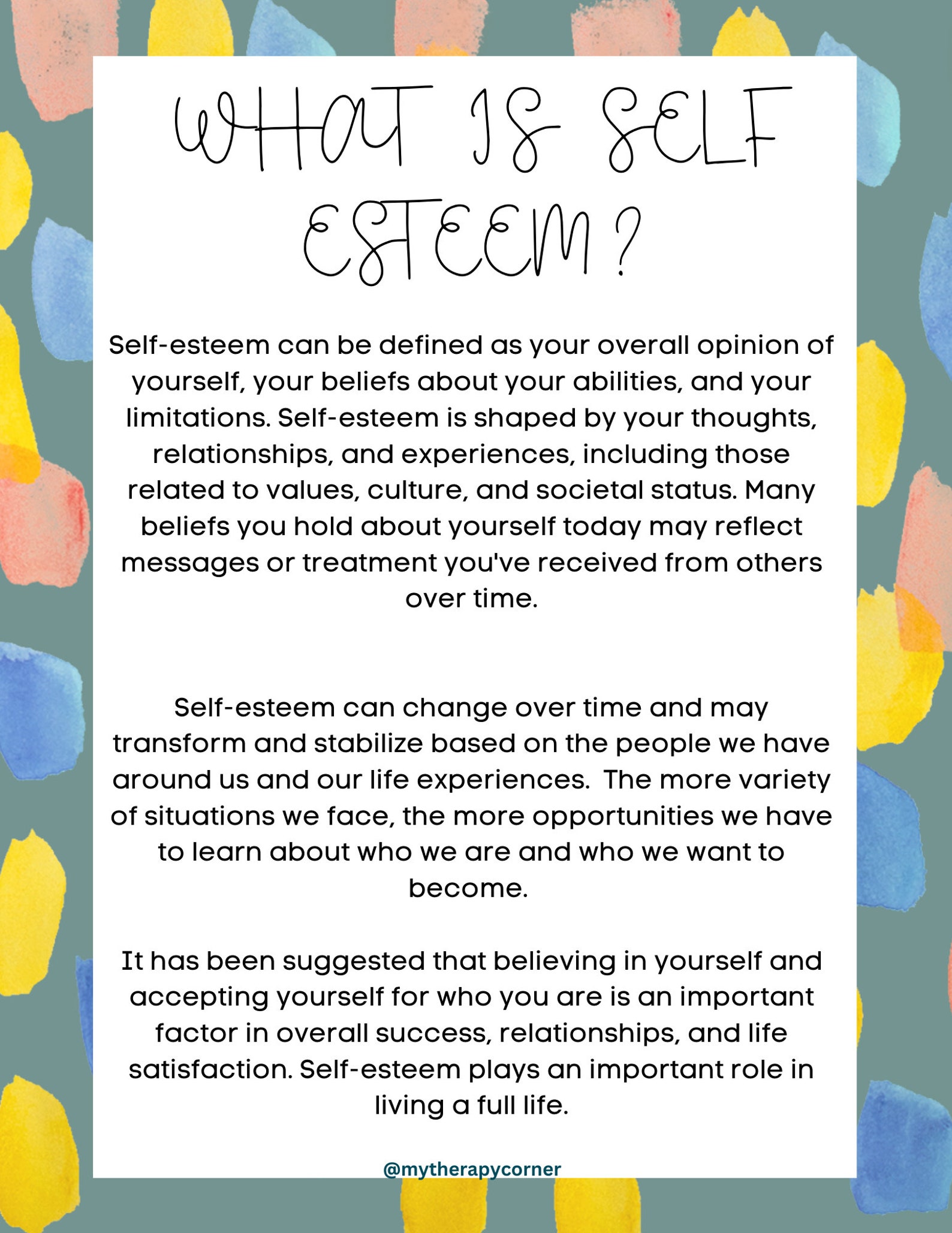 Self Esteem Therapy Resource Bundle, Confidence, Coping Skills, Mental ...