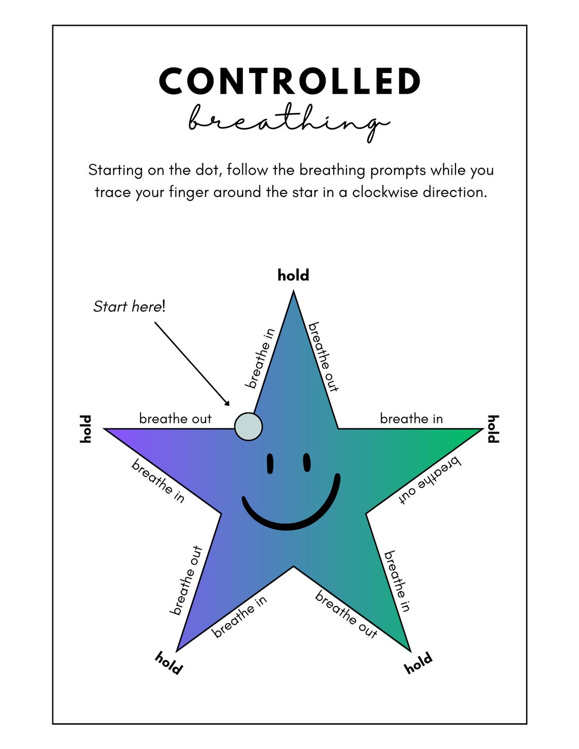 Deep Breathing Star Worksheet, Kids Coping Skills (digital Download) - Etsy